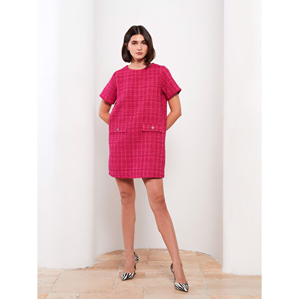 Bisiklet Yaka Desenli Kısa Kollu Kadın Elbise