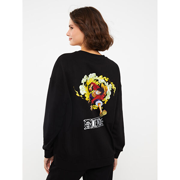 Bisiklet Yaka One Piece Baskılı Uzun Kollu Kadın Sweatshirt Bisiklet Yaka One Piece Baskılı Uzun Kollu Kadın Sweatshirt