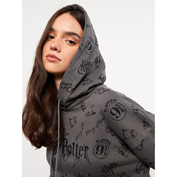 Kapüşonlu Harry Potter Baskılı Uzun Kollu Oversize Kadın Sweatshirt Kapüşonlu Harry Potter Baskılı Uzun Kollu Oversize Kadın Sweatshirt