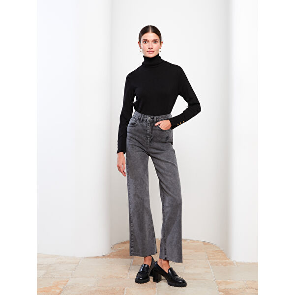 Wideleg Düz Kadın Jean Pantolon