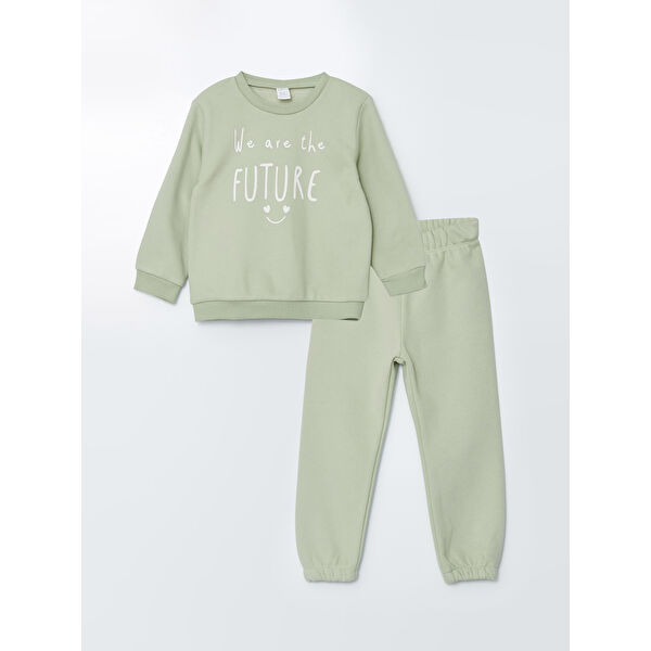 Bisiklet Yaka Uzun Kollu Baskılı Kız Bebek Sweatshirt ve Eşofman Alt 2'li Takım Bisiklet Yaka Uzun Kollu Baskılı Kız Bebek Sweatshirt ve Eşofman Alt 2'li Takım