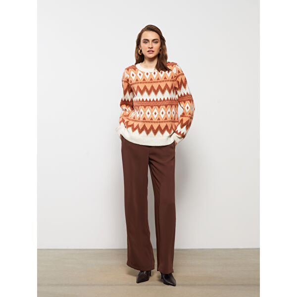 Bisiklet Yaka Desenli Uzun Kollu Kadın Triko Kazak Bisiklet Yaka Desenli Uzun Kollu Kadın Triko Kazak