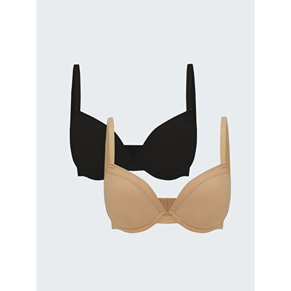 Balenli Dolgusuz Düz Tişört Sütyen 2'li Paket