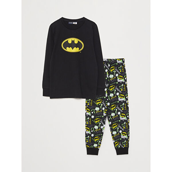 Bisiklet Yaka Batman Baskılı Uzun Kollu Erkek Çocuk Pijama Takımı