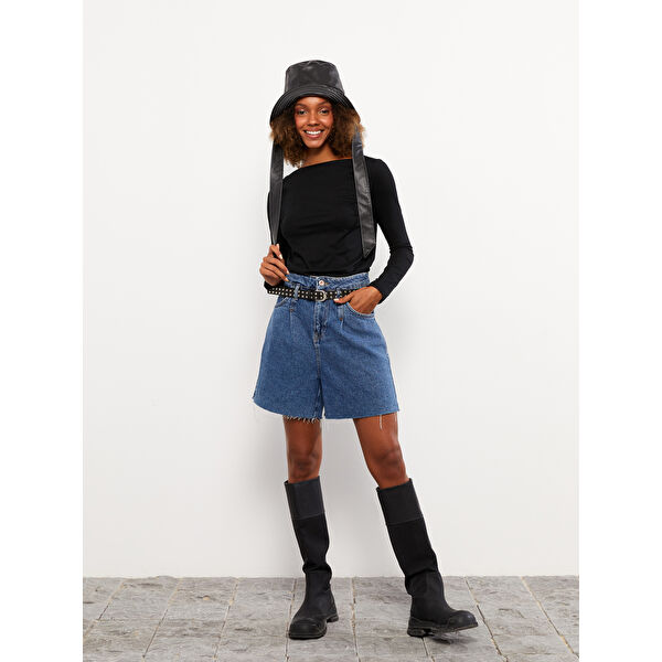 Kayık Yaka Düz Uzun Kollu Pamuklu Kadın Tişört