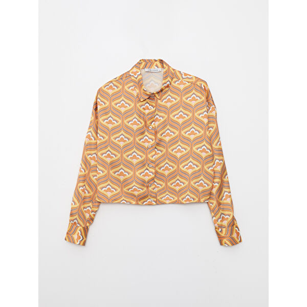 Desenli Uzun Kollu Saten Kadın Gömlek