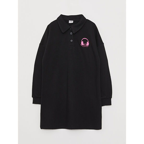 Polo Yaka Baskılı Uzun Kollu Kız Çocuk Elbise Polo Yaka Baskılı Uzun Kollu Kız Çocuk Elbise