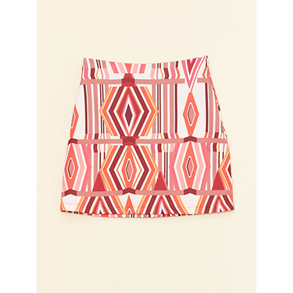 Beli Fermuarlı Desenli Saten Kadın Şort Etek Beli Fermuarlı Desenli Saten Kadın Şort Etek