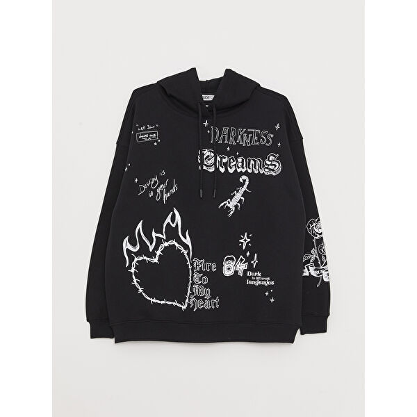 Kapüşonlu Baskılı Uzun Kollu Oversize Kadın Sweatshirt Kapüşonlu Baskılı Uzun Kollu Oversize Kadın Sweatshirt