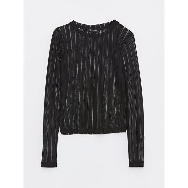 Bisiklet Yaka Çizgili Uzun Kollu Kadın Tişört