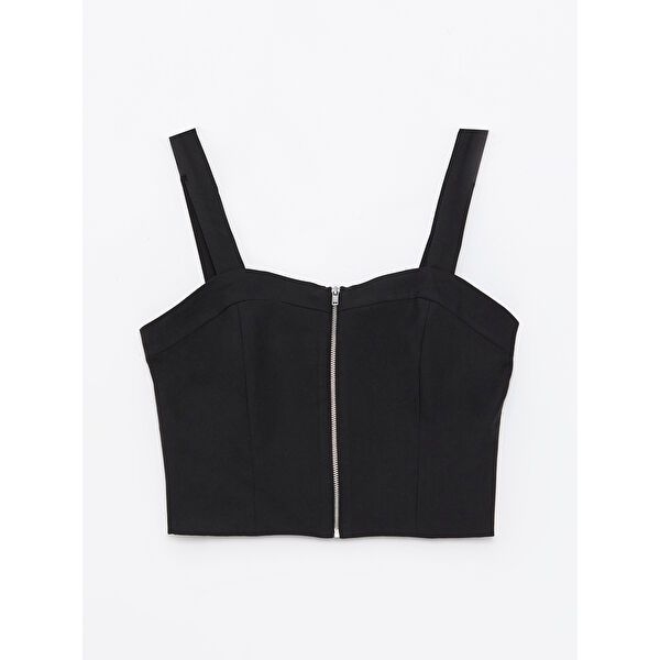 Kalp Yaka Düz Askılı Süet Crop Kadın Bluz