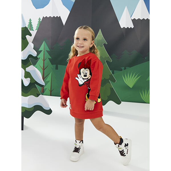 Bisiklet Yaka Uzun Kollu Minnie Mouse Baskılı Kız Bebek Elbise Bisiklet Yaka Uzun Kollu Minnie Mouse Baskılı Kız Bebek Elbise