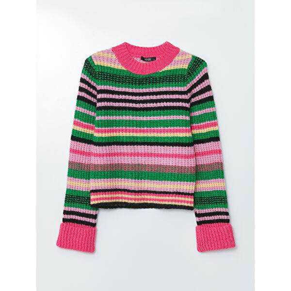 Bisiklet Yaka Çizgili Uzun Kollu Triko Kadın Kazak Bisiklet Yaka Çizgili Uzun Kollu Triko Kadın Kazak