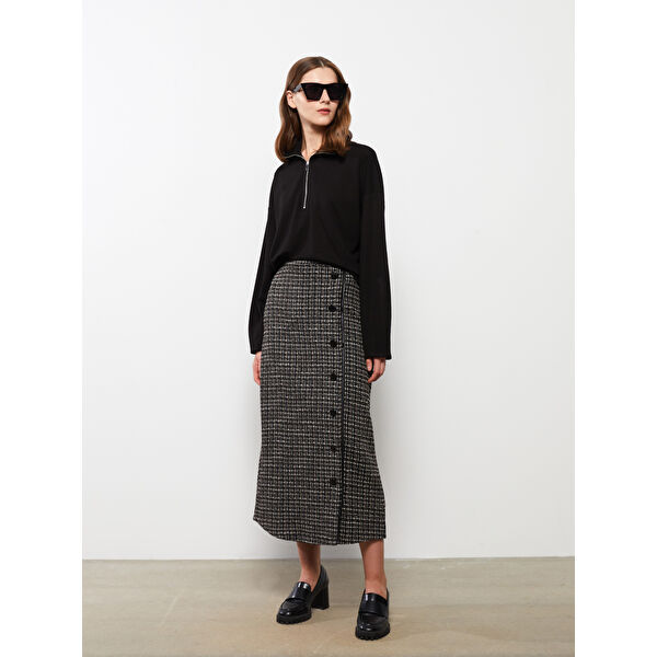 Desenli Düğme Detaylı Kadın Etek