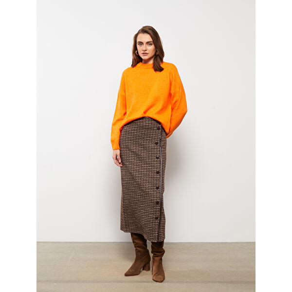 Desenli Düğme Detaylı Kadın Etek