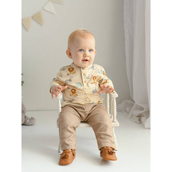 Hakiki Deri Erkek Bebek Yürüme Öncesi Ev Ayakkabısı