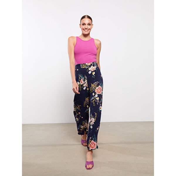 Beli Lastikli Çiçekli Viskon Kadın Pantolon Beli Lastikli Çiçekli Viskon Kadın Pantolon