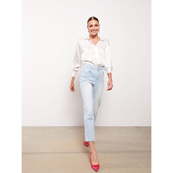 Slim Fit Düz Kadın Jean Pantolon