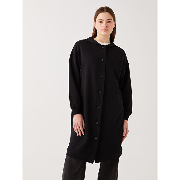 Kapüşonlu Düz Uzun Kollu Oversize Kadın Spor Hırka Kapüşonlu Düz Uzun Kollu Oversize Kadın Spor Hırka