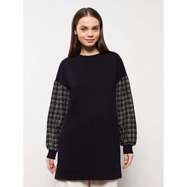 Bisiklet Yaka Desenli Uzun Kollu Kadın Tunik