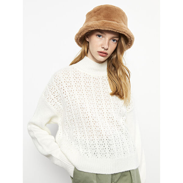 Balıkçı Yaka Kendinden Desenli Uzun Kollu Kadın Triko Kazak Balıkçı Yaka Kendinden Desenli Uzun Kollu Kadın Triko Kazak