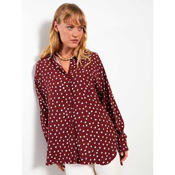 Çizgili Uzun Kollu Viskon Kadın Gömlek