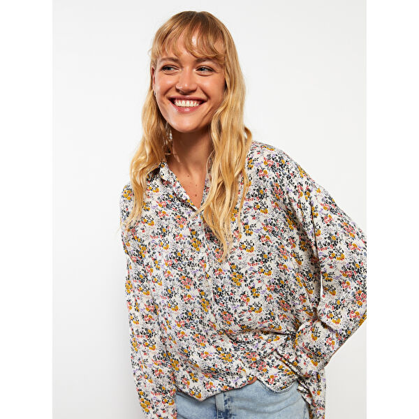 Desenli Uzun Kollu Viskon Kadın Gömlek