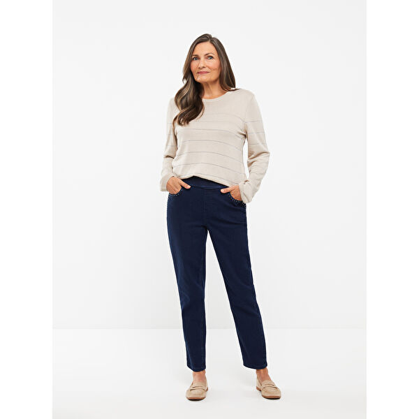 Yüksek Bel Standart Fit Taş Baskılı Kadın Jean Pantolon Yüksek Bel Standart Fit Taş Baskılı Kadın Jean Pantolon