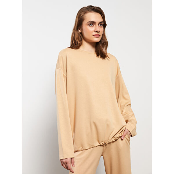 Bisiklet Yaka Düz Uzun Kollu Oversize Kadın Sweatshirt Bisiklet Yaka Düz Uzun Kollu Oversize Kadın Sweatshirt