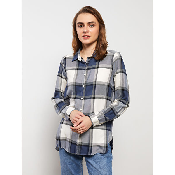 Ekose Uzun Kollu Kadın Gömlek