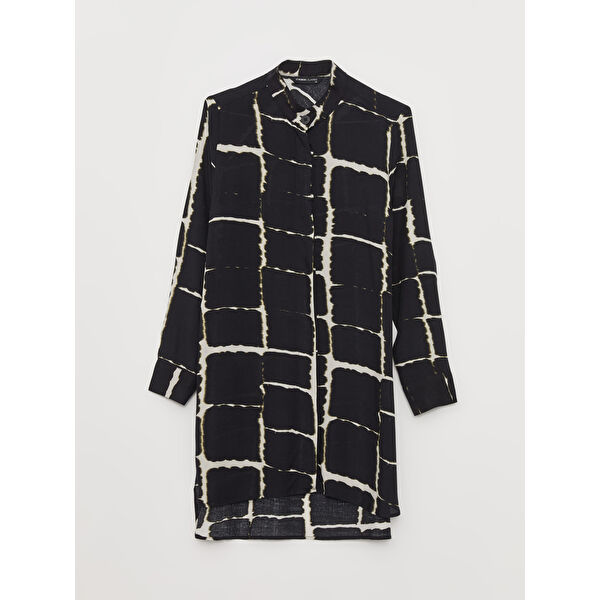 Hakim Yaka Desenli Uzun Kollu Viskon Kadın Tunik