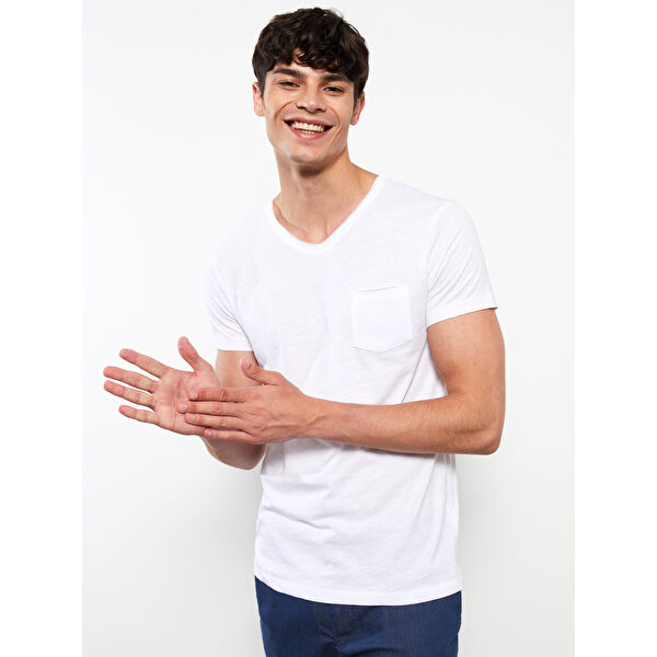 V Yaka Kısa Kollu Penye Erkek Tişört