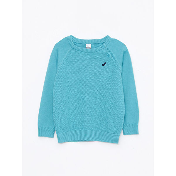 Bisiklet Yaka Uzun Kollu Nakış Detaylı Erkek Bebek Triko Kazak