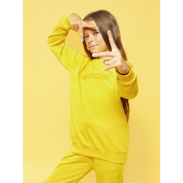 Bisiklet Yaka Nakışlı Uzun Kollu Unisex Çocuk Sweatshirt