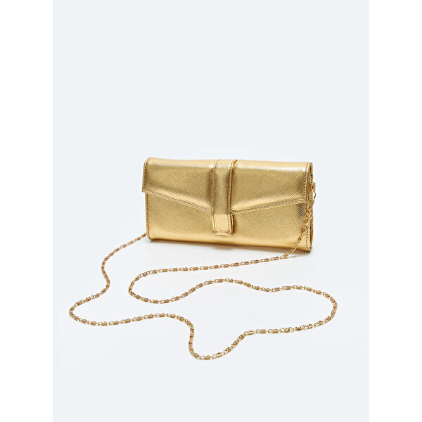 Metalik Görünümlü Zincir Detaylı Kadın Cüzdan