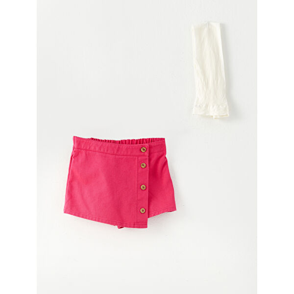 Beli Lastikli Basic Kız Bebek Şort Etek ve Külotlu Çorap 2'li