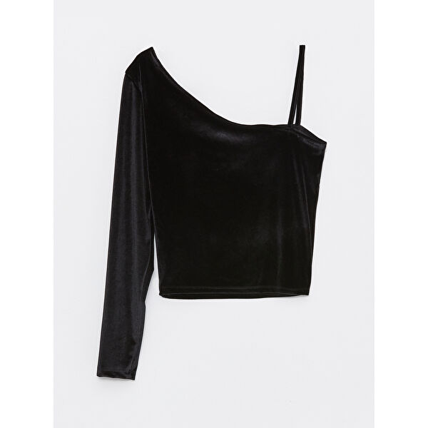 Tek Omuz Düz Kadife Kadın Bluz