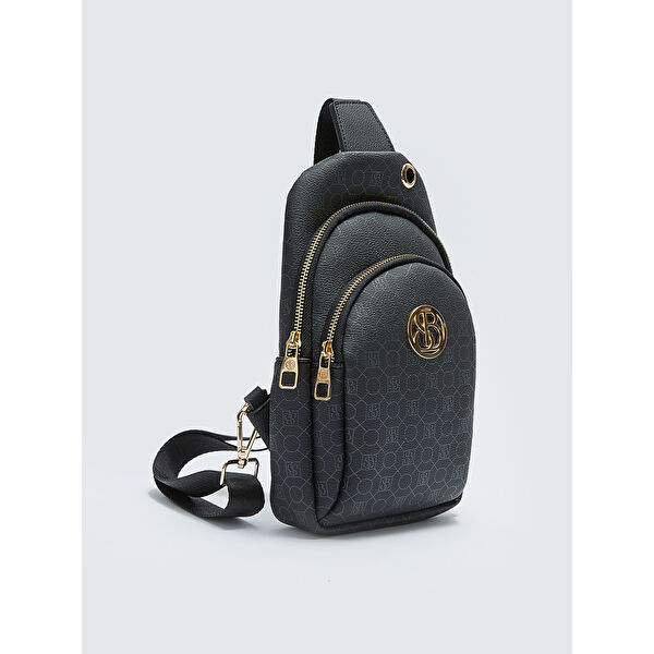 Deri Görünümlü Desenli Kadın Göğüs Çantası