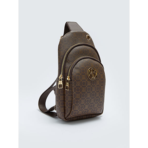 Deri Görünümlü Desenli Kadın Göğüs Çantası