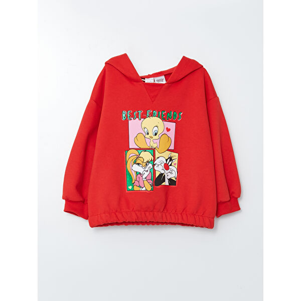 Kapüşonlu Uzun Kollu Disney Baskılı Kız Bebek Sweatshirt
