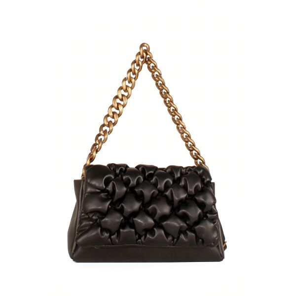 Deri Görünümlü Kendinden Desenli Kadın Omuz Çantası