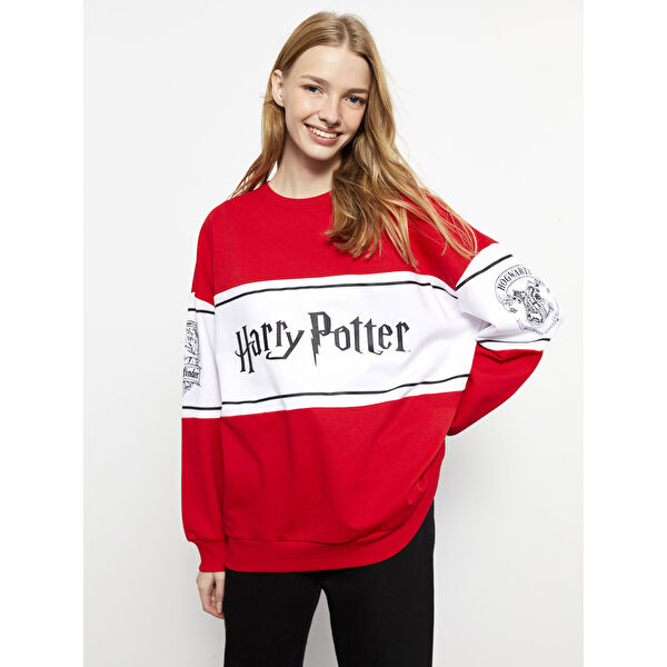 Bisiklet Yaka Harry Potter Baskılı Uzun Kollu Oversize Kadın Sweatshirt Bisiklet Yaka Harry Potter Baskılı Uzun Kollu Oversize Kadın Sweatshirt