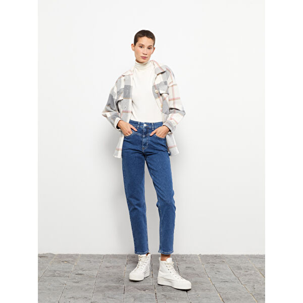 Yüksek Bel Standart Fit Düz Kadın Jean Pantolon