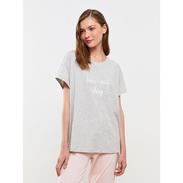 Bisiklet Yaka Baskılı Kısa Kollu Kadın Pijama Takımı