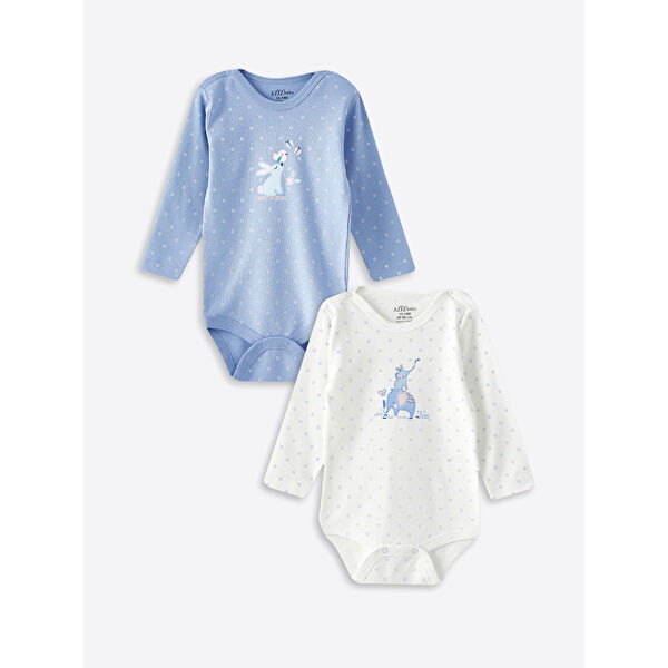 Bisiklet Yaka Uzun Kollu Kız Bebek Çıtçıtlı Body 2'li