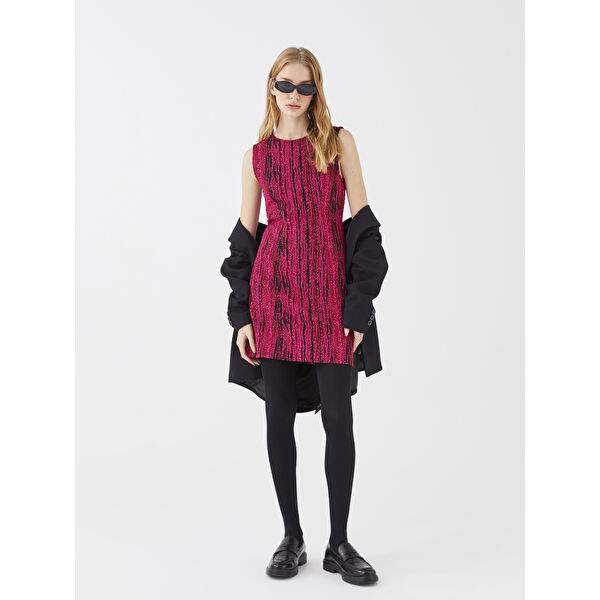 Bisiklet Yaka Desenli Kolsuz Kadın Elbise