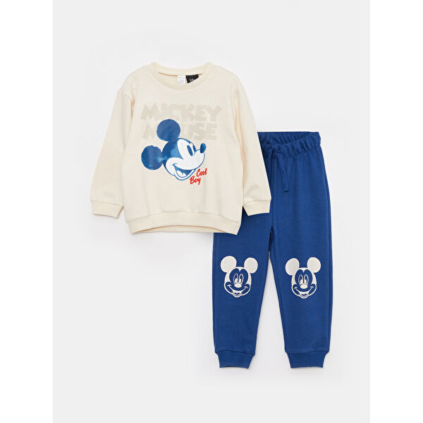 Bisiklet Yaka Uzun Kollu Mickey Mouse Baskılı Erkek Bebek Sweatshirt ve Eşofman Alt 2'li Takım Bisiklet Yaka Uzun Kollu Mickey Mouse Baskılı Erkek Bebek Sweatshirt ve Eşofman Alt 2'li Takım