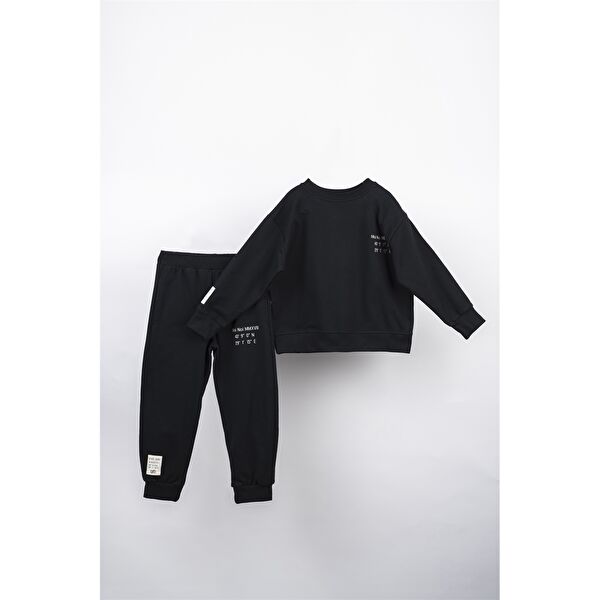 Bisiklet Yaka Baskılı Uzun Kollu Unisex Çocuk Sweatshirt ve Eşofman Altı