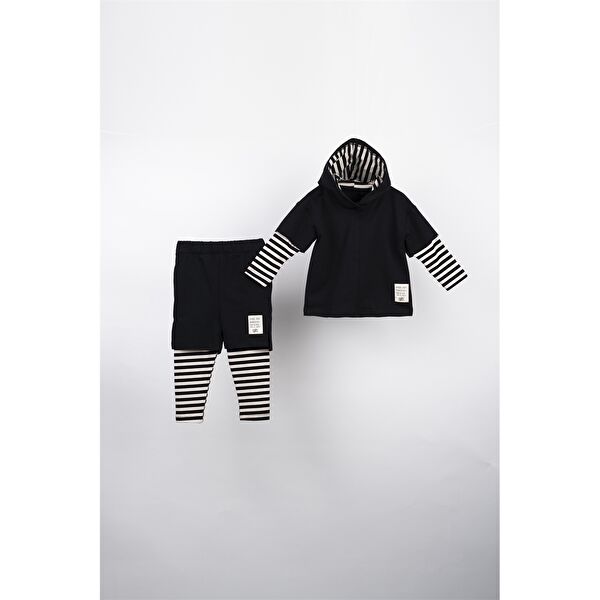 Kapüşonlu Yaka Uzun Kollu Unisex Bebek 2'li Takım