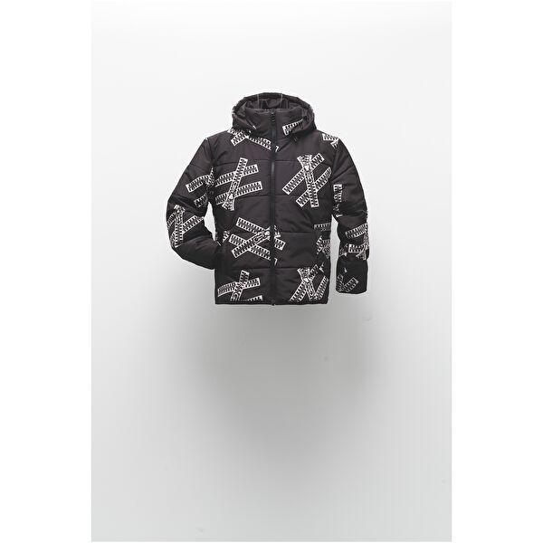 Kapüşonlu Baskılı Unisex Çocuk Mont